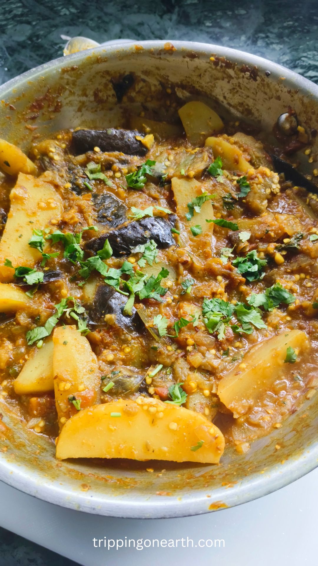 Aloo Baingan ( Potato Brinjal Curry ) - Tripping on Earth