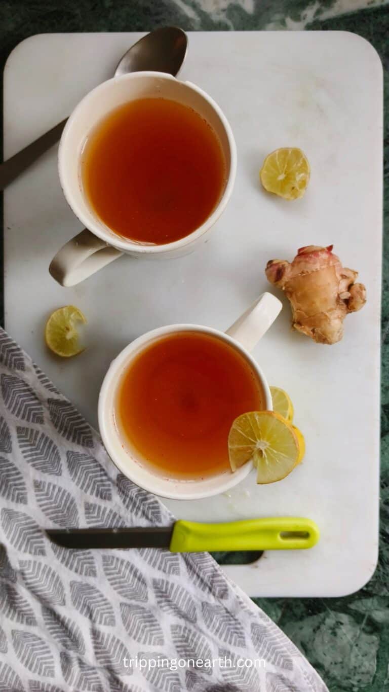 Quick Detox Lemon Ginger Turmeric Tea Recipe - Tripping on Earth