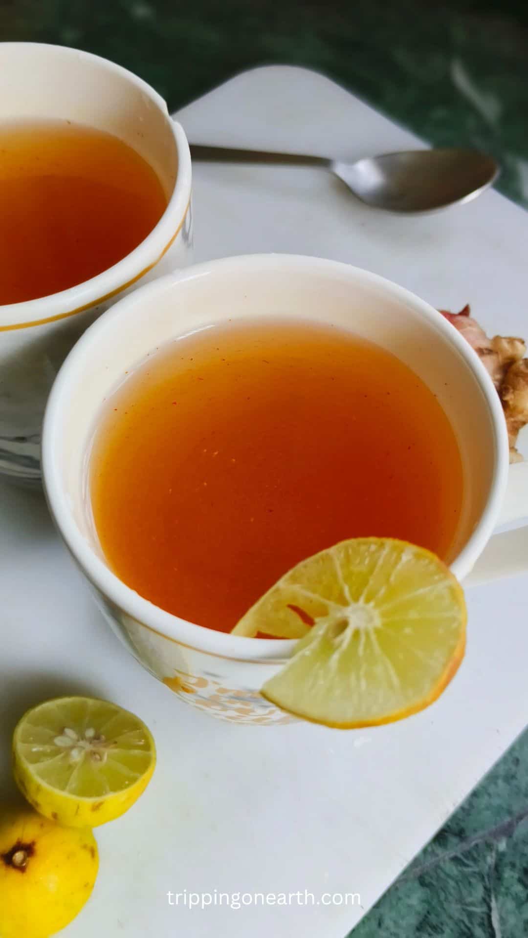 Quick Detox Lemon Ginger Turmeric Tea Recipe - Tripping on Earth